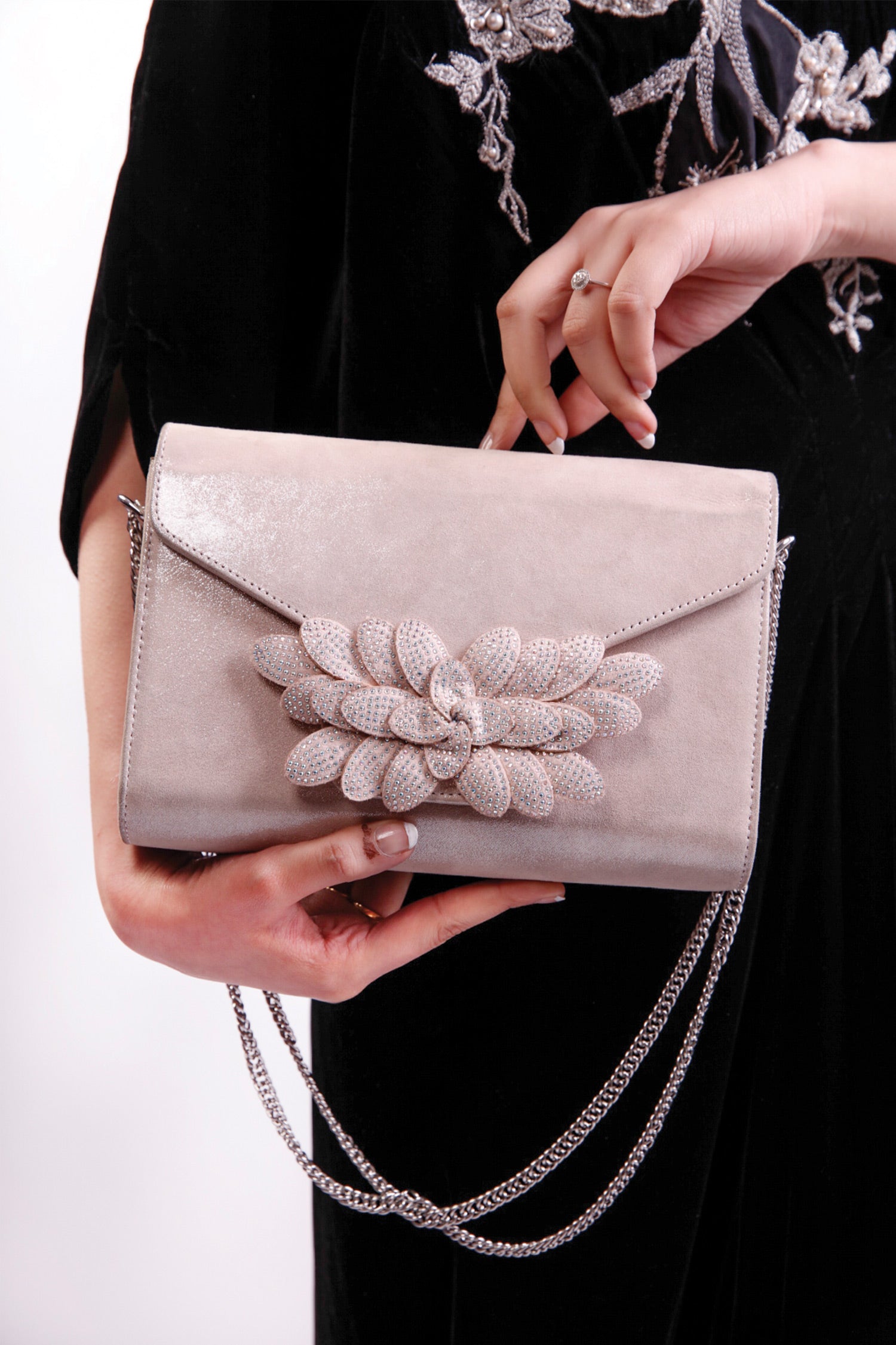 Naia - Womens Leather Shoulder Clutch Bag In Light Pink & Black | JULKÉ